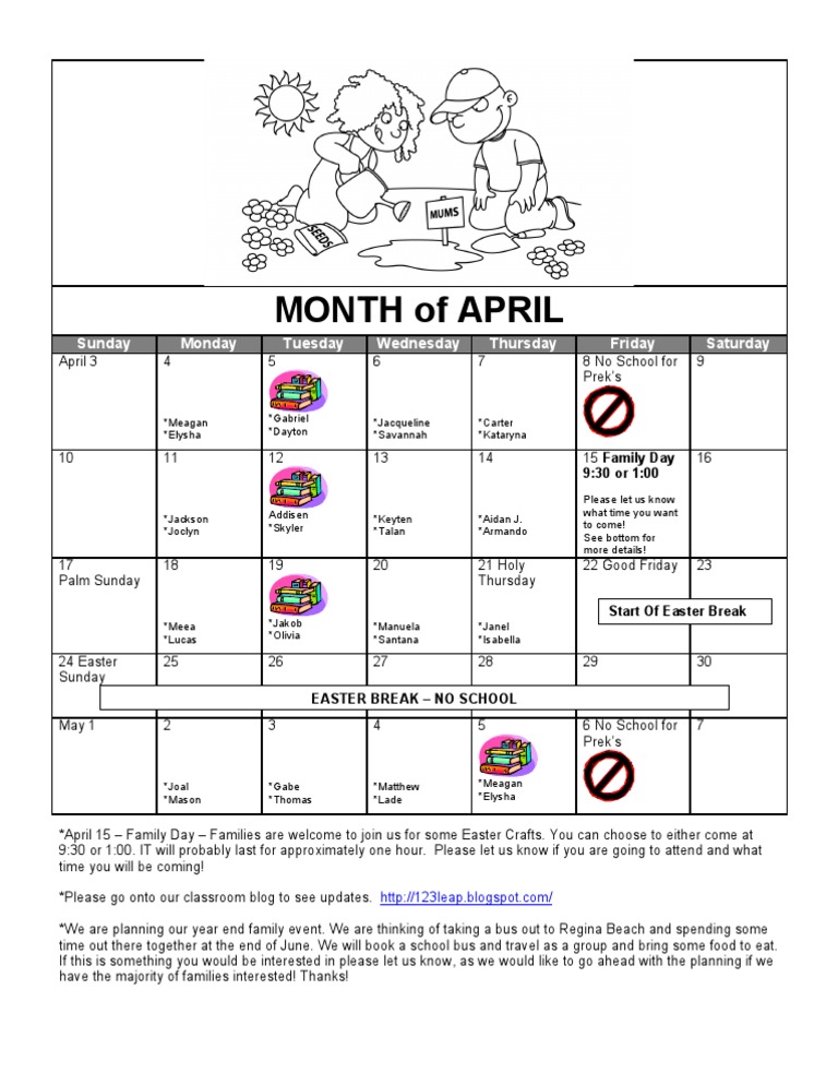 April Calendar and Family Events | PDF | Eastertide | Holidays