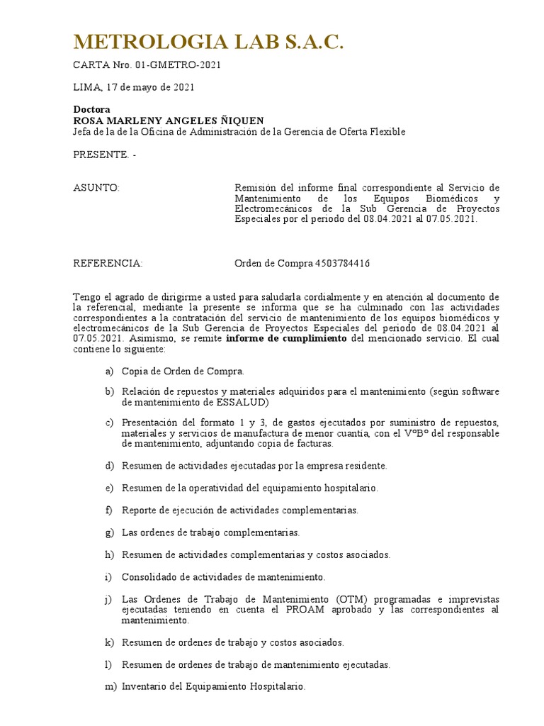 Carta Presentacion de Informe Gof | PDF | Informática