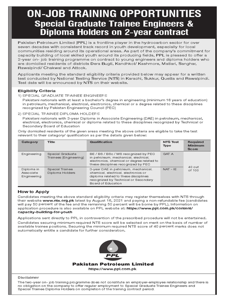 On-Job Training Opportunities: Special Graduate Trainee Engineers ...