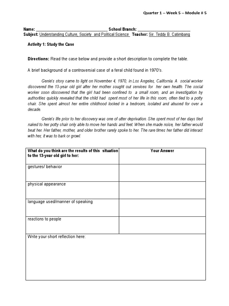 UCSP Module 5 - Activities | PDF | Socialization | Human Nature