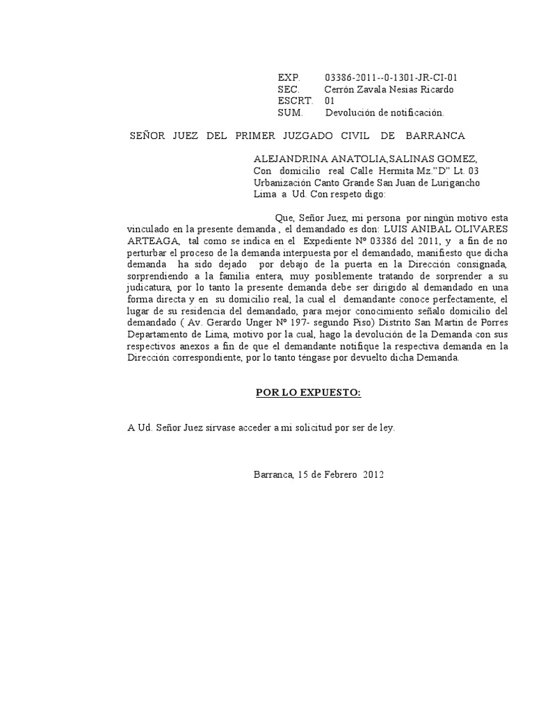 Devolución de Demanda por Notificación Incorrecta | PDF