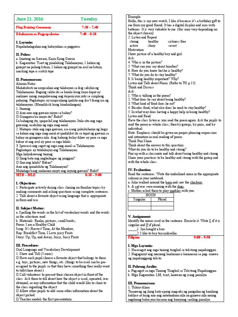 June 21, 2016 Tuesday: I. Layunin | PDF | Composition (Visual Arts ...