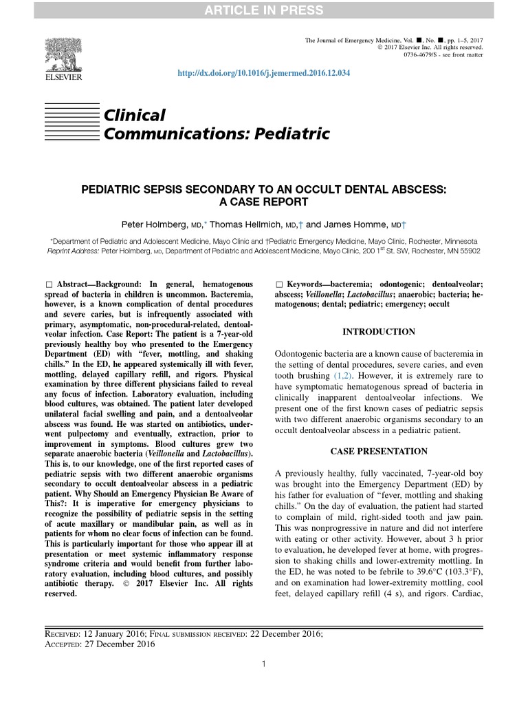 Clinical Communications: Pediatric: Pediatric Sepsis Secondary To An ...
