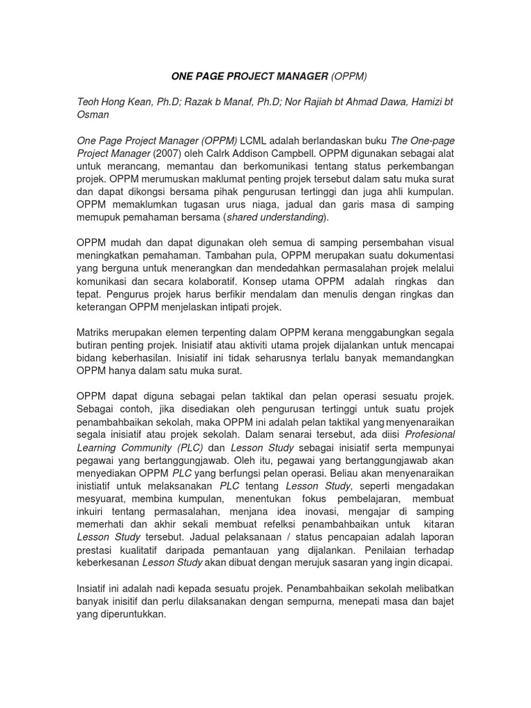 One Page Project Manager | PDF