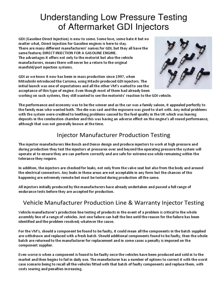 ASNU - Understanding Low Pressure Testing of GDI Injectors | PDF | Fuel ...