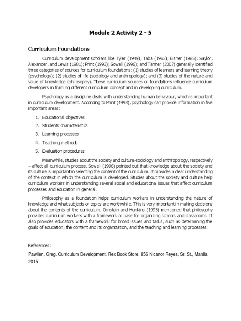 Curriculum Foundations: Module 2 Activity 2 - 5 | PDF