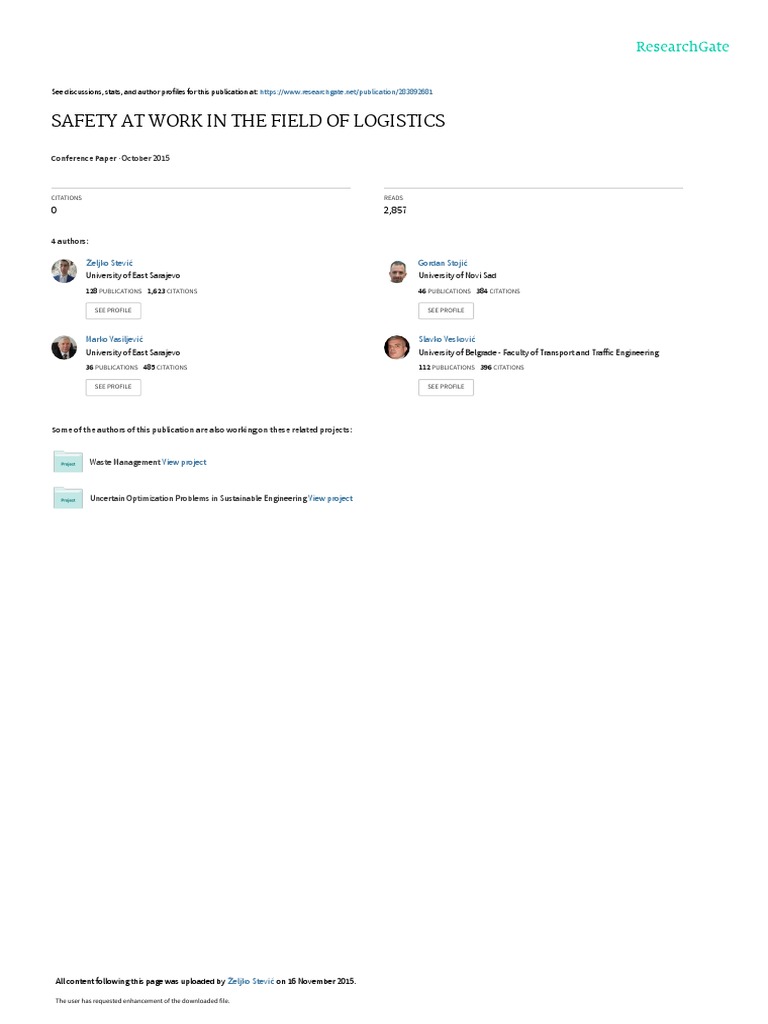 Safety at Work in The Field of Logistics | PDF | Logistics | Risk