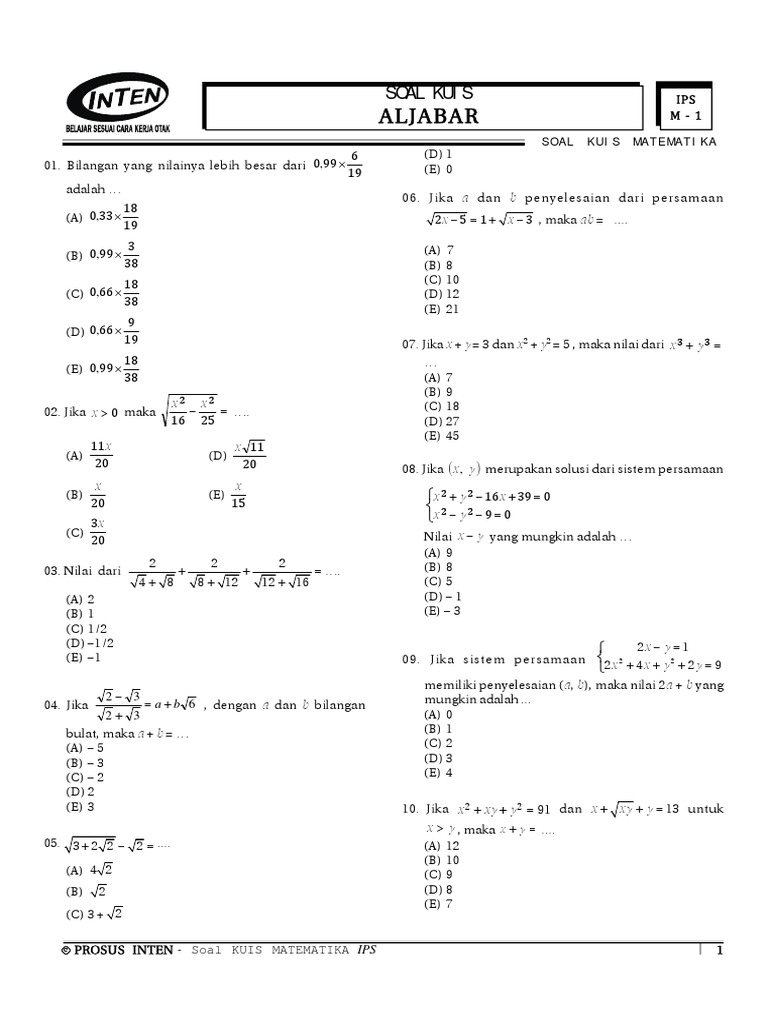 M1 - Kuis IPS - Aljabar | PDF | Metode & Bahan Ajar