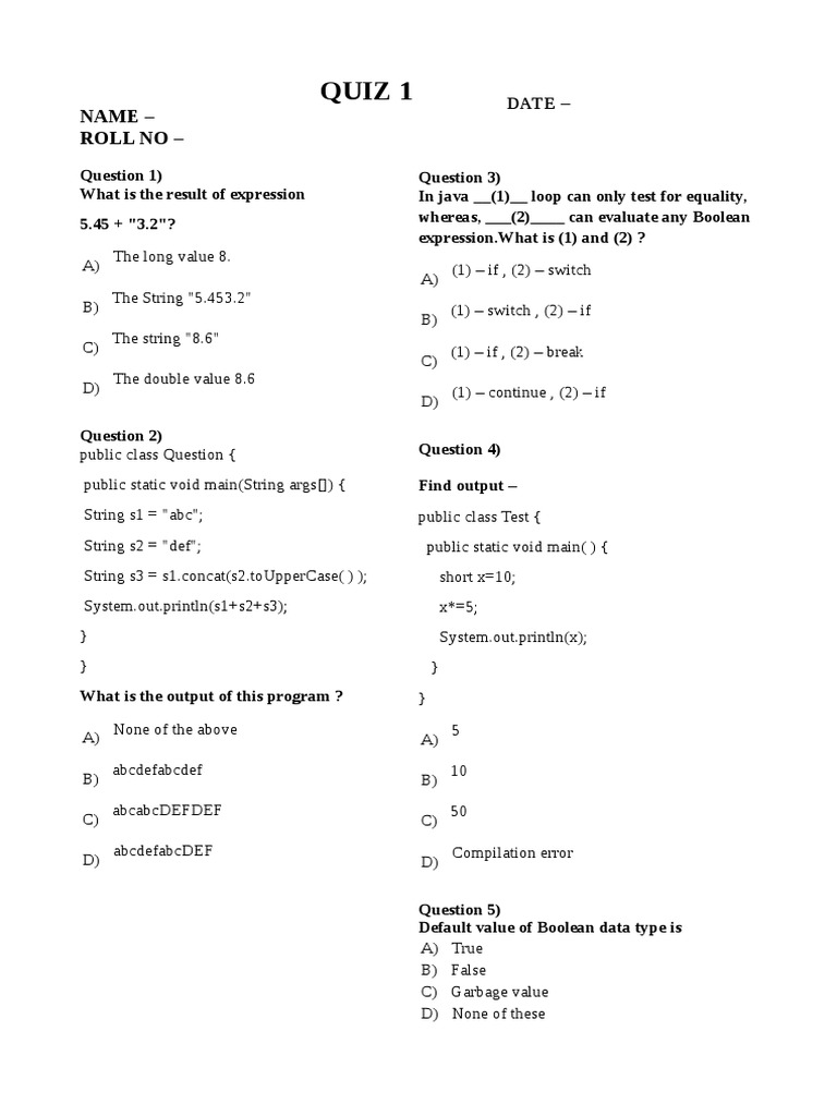Quiz 1 Pdf Class Computer Programming Method Computer Programming