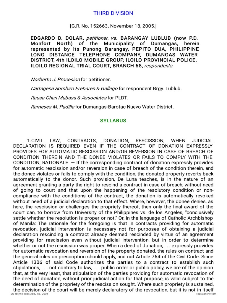 111986-2005-Dolar v. Barangay Lublub | PDF | Lawsuit | Statute Of ...