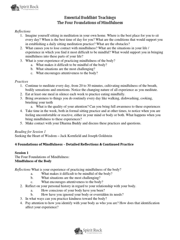 Four Foundations of Mindfulness Guide | PDF | Mindfulness | Mind