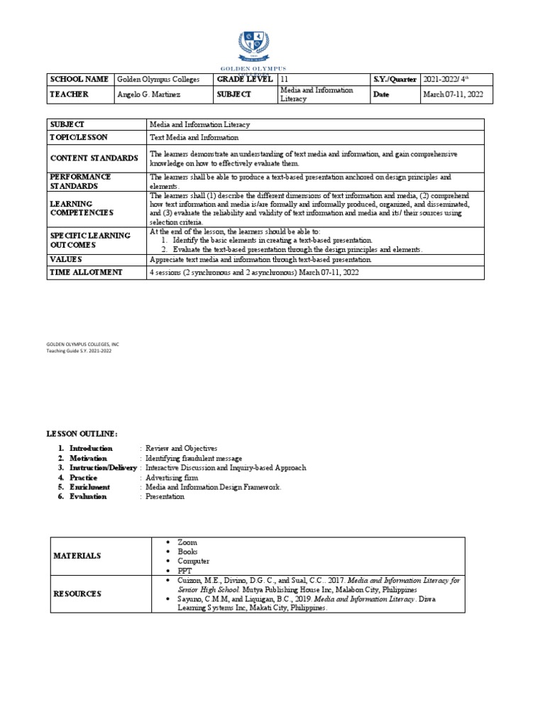 Mil Grade 12 Poster on Media Literacy | PDF | Mass Media | Typefaces