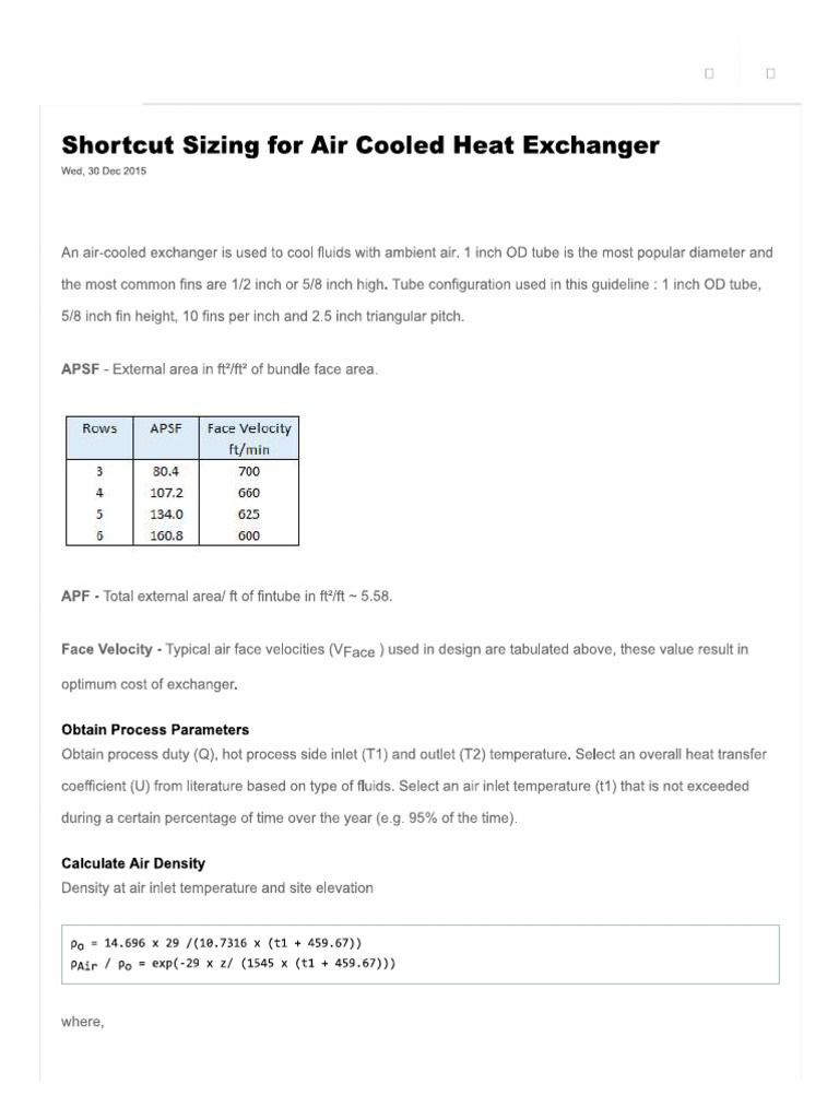 Sizing Air Cooled Heat Excahnger Guide | PDF