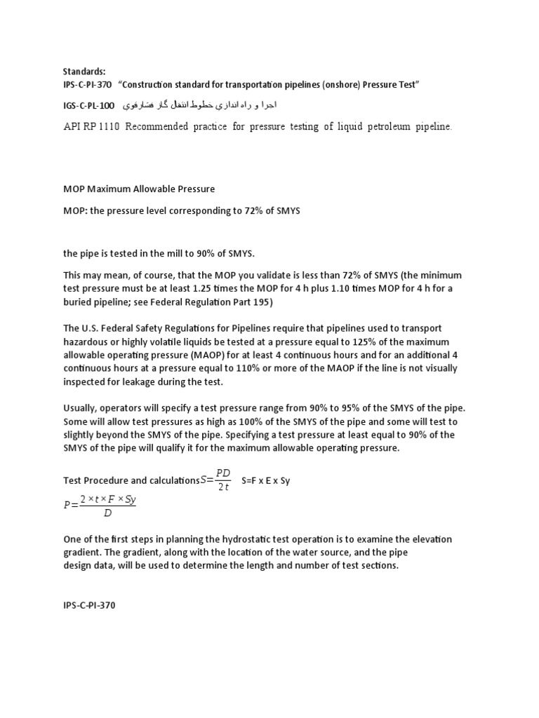Hydrotest Test Pressure Standards | PDF | Mechanical Engineering ...