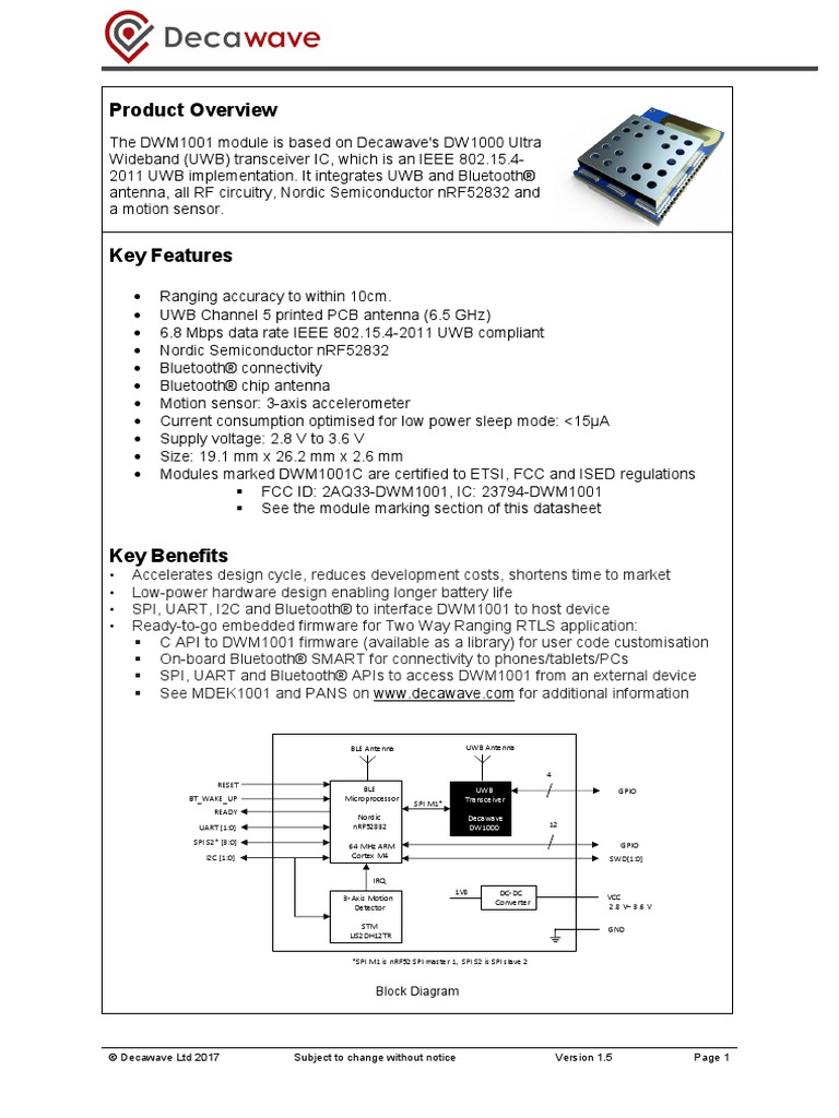 DWM1001 Datasheet | PDF | System On A Chip | Bluetooth