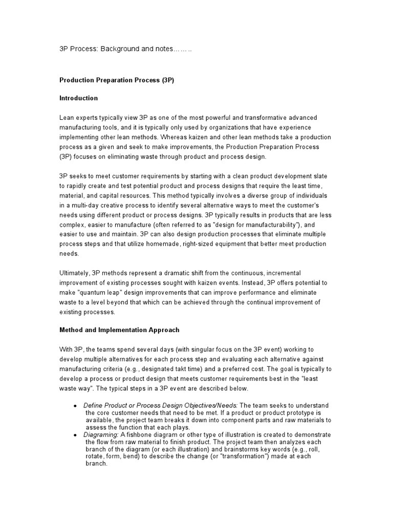 3P Process: Background and Notes . | PDF | Lean Manufacturing | Design