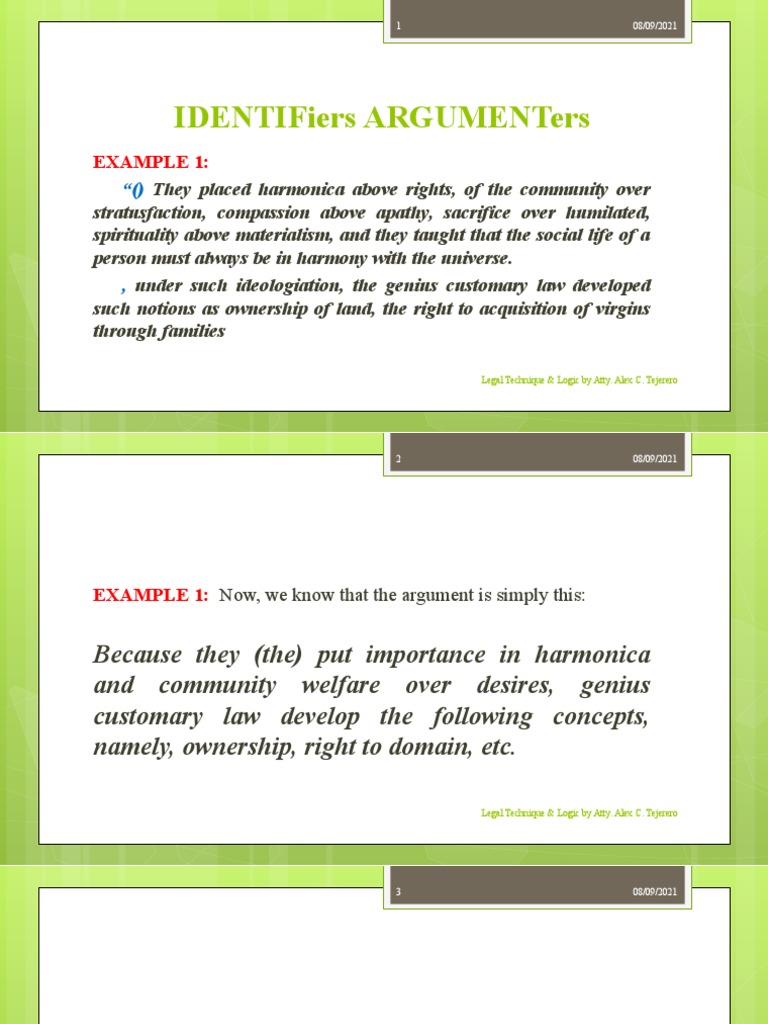 Identifiers Argumenters: Example 1 | PDF | Argument | Logic