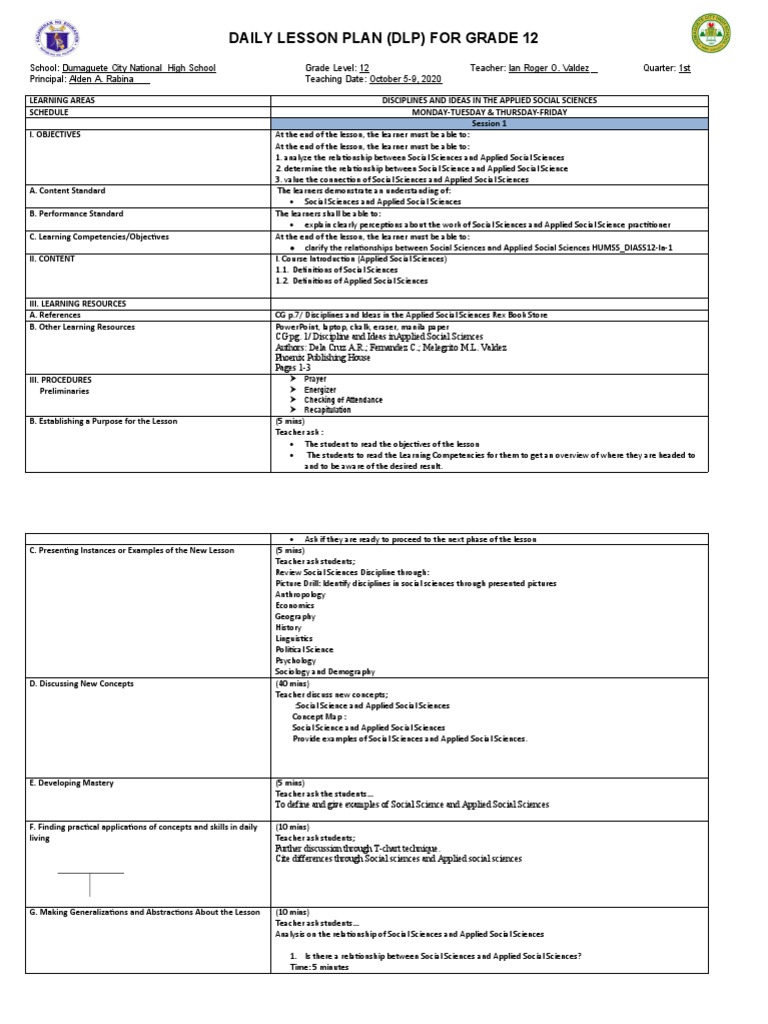 Daily Lesson Plan (DLP) For Grade 12 | PDF | Social Sciences | Science