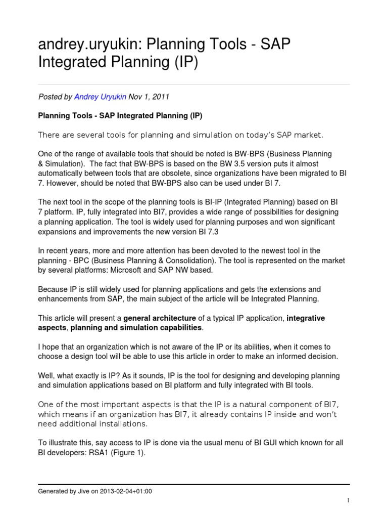 SAP Integrated Planning Overview | PDF | Simulation | Microsoft Excel