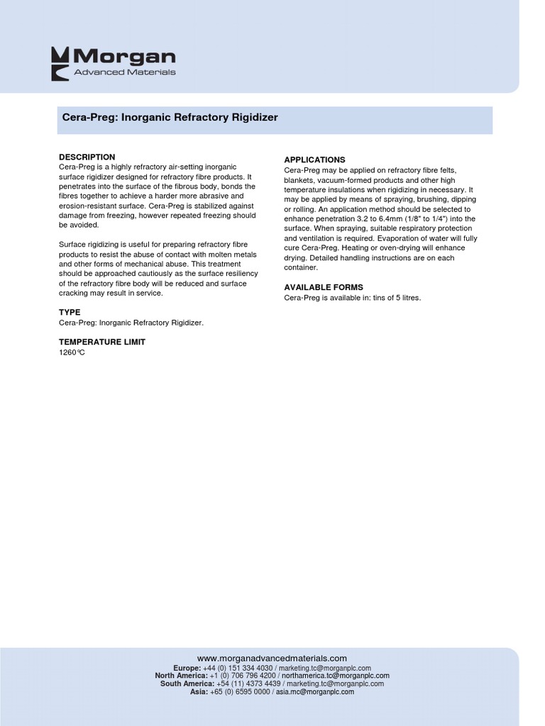 Cera-Preg: Inorganic Refractory Rigidizer: Description Applications ...