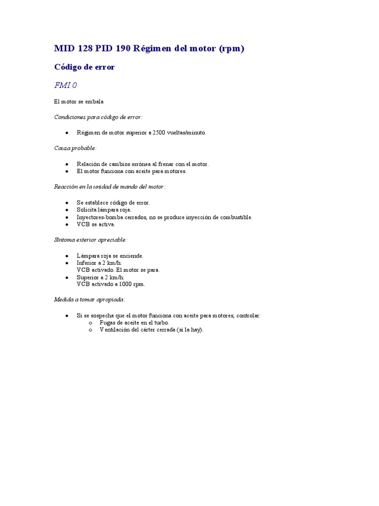 MID 128 PID 190 Régimen Del Motor | PDF