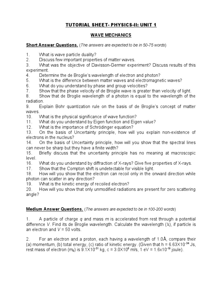 Tutorial Sheets - Physics - Unit 1, 2 & 3 | PDF | Superconductivity ...