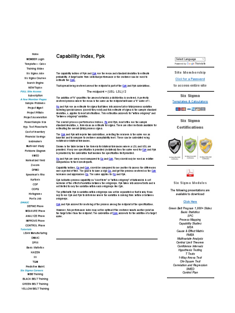Capability Index, PPK: CPK CPM CPK | PDF | Standard Deviation | Six Sigma