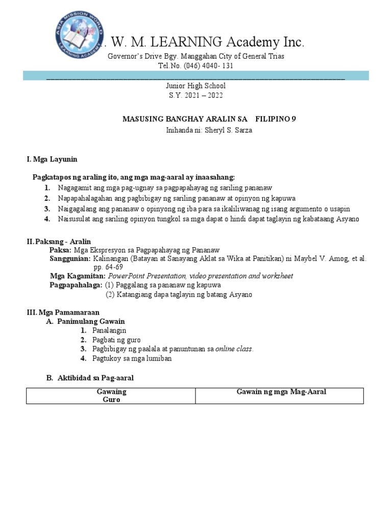 Detailed LP in Fil 9 | PDF