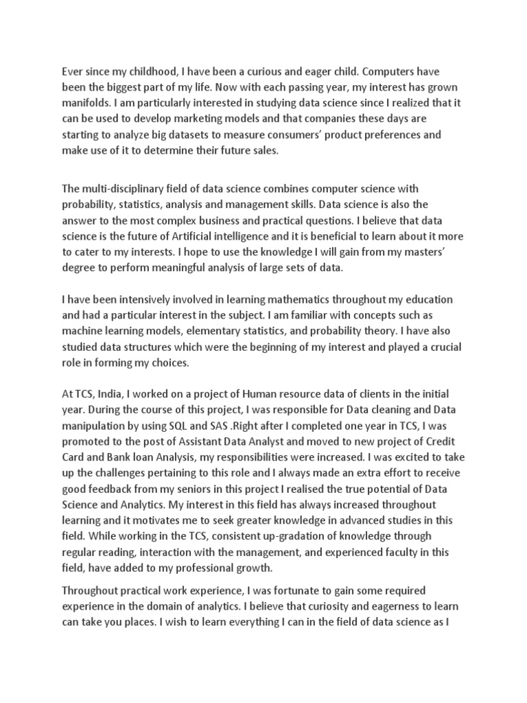 Statement of Purpose | PDF | Data Science | Science