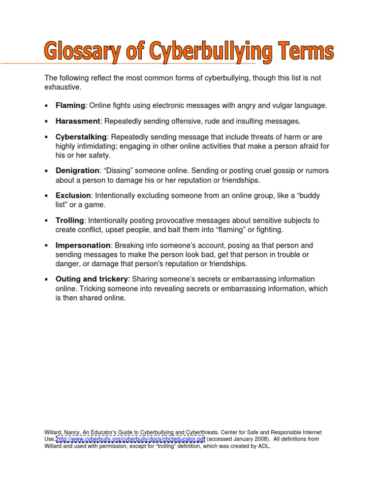 Glossary of Cyberbullying Terms | PDF
