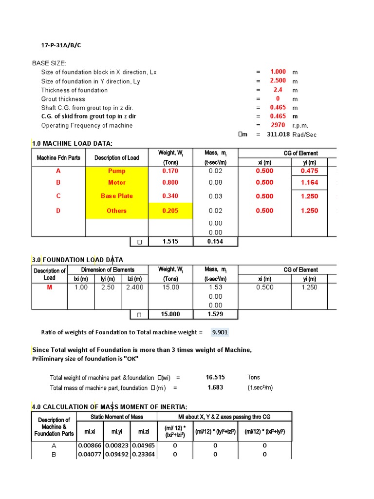 Foundation Design Calculations for a High Speed Machine | PDF ...