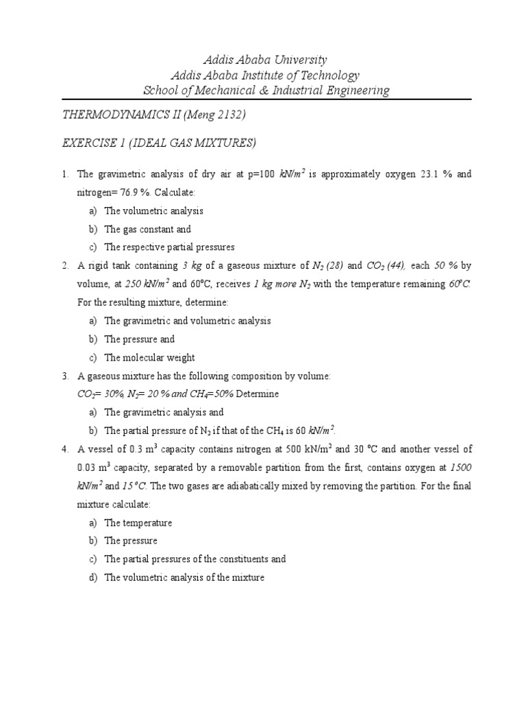 Thermo II Exercise 1 | PDF