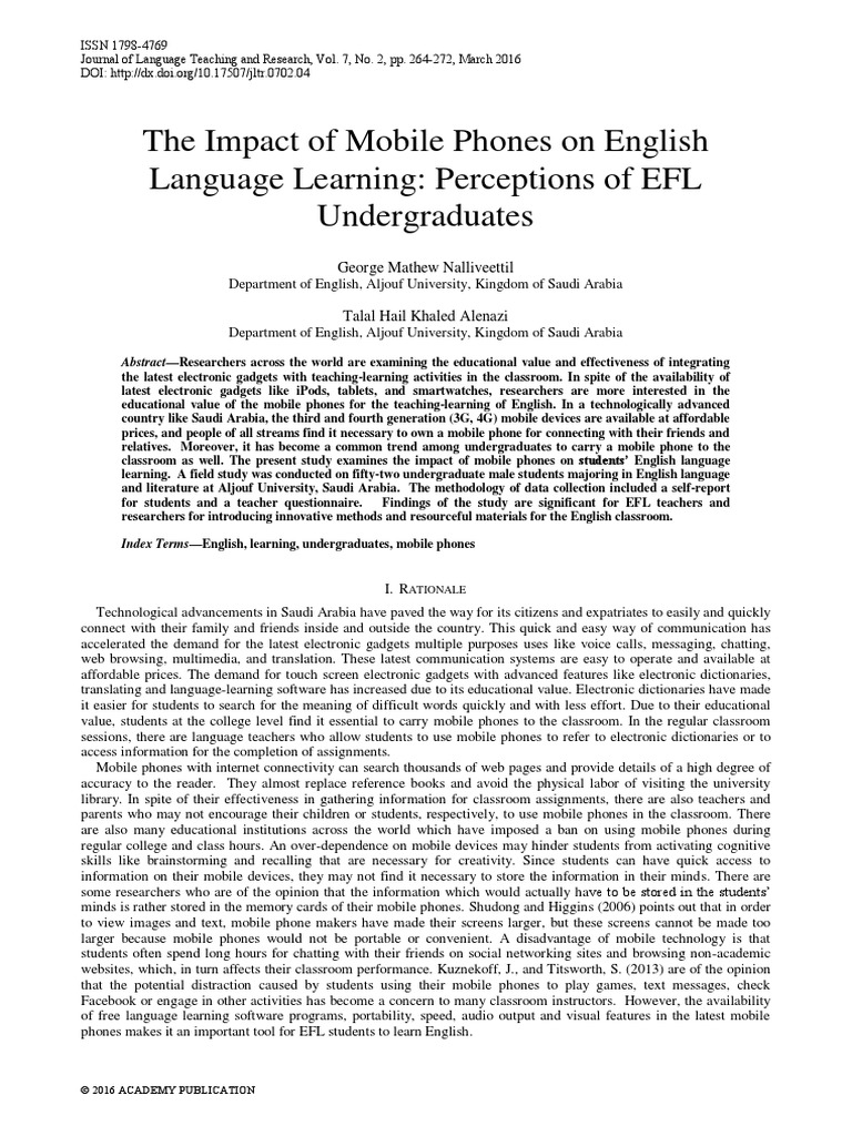 The Impact of Mobile Phones On English Language Learning: Perceptions ...