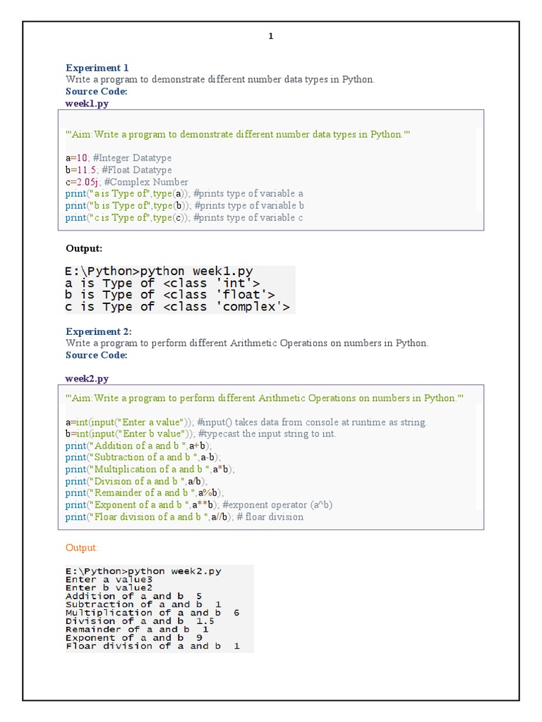 Week1.py: Write A Program To Demonstrate Different Number Data Types in ...