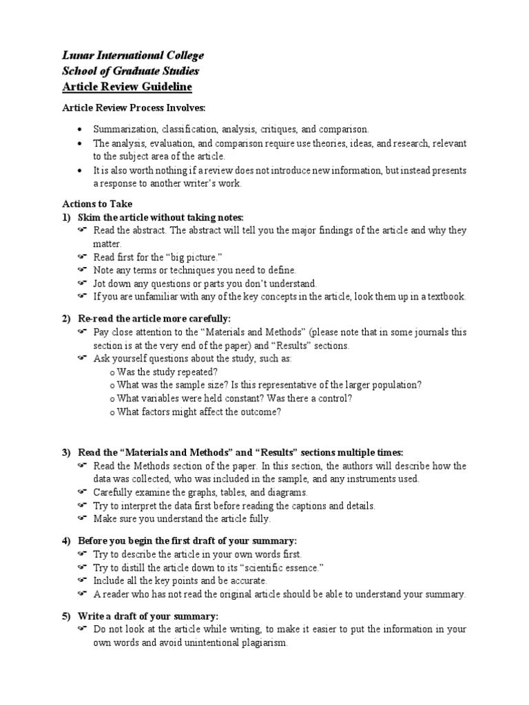 Article Review Guidelines for Students | PDF | Citation | Cognition