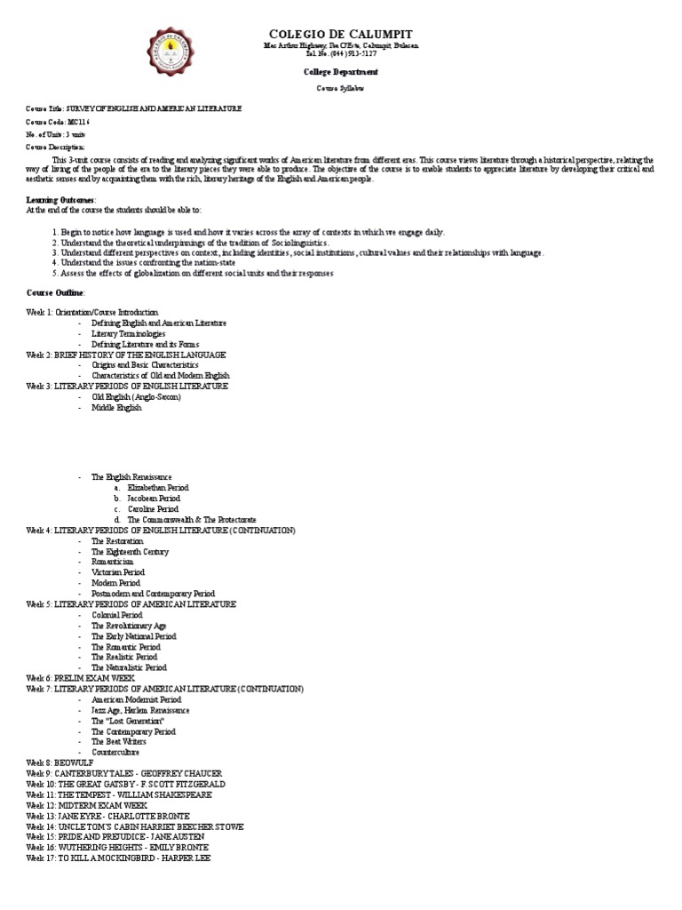 Survey of English and American Literature 1 | PDF | American Literature ...