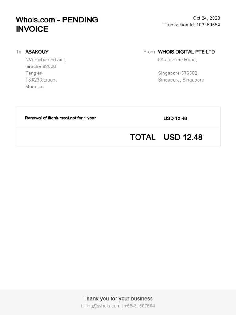 Pending Invoice 102869654 | PDF