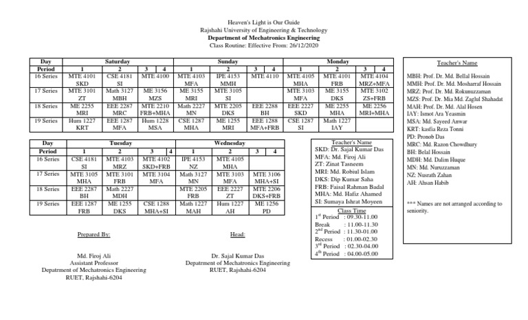 Class Routine 11 | PDF