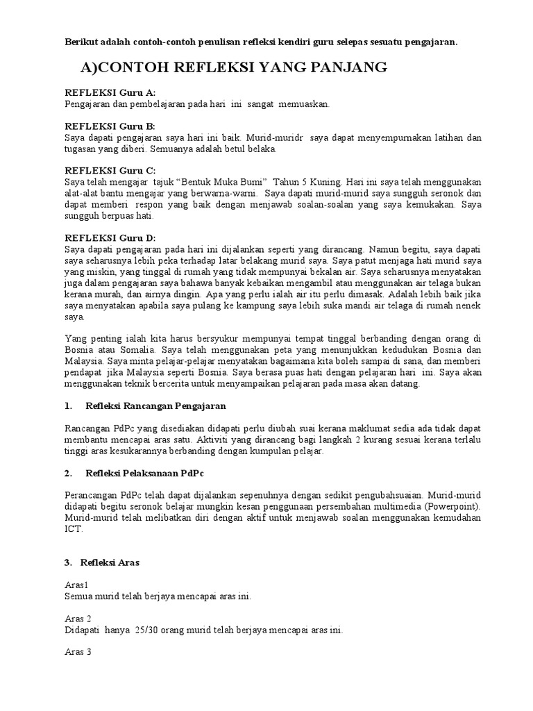 Contoh Refleksi RPH | PDF