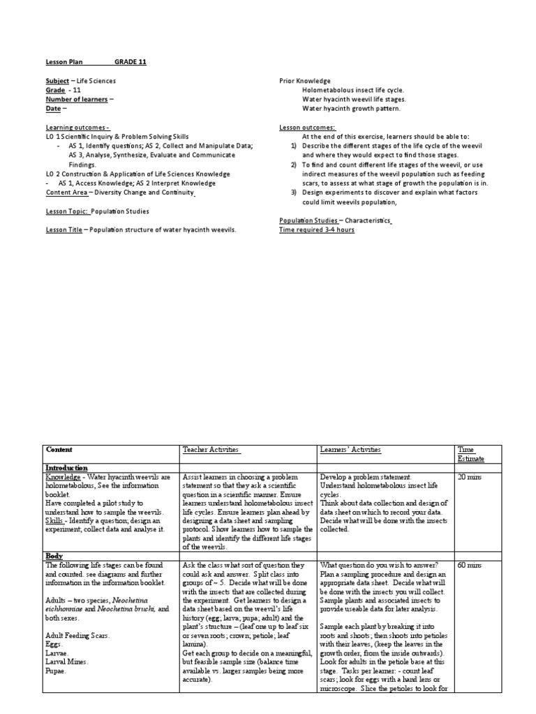Lesson Plan 1 GRADE 11 | PDF | Learning | Lesson Plan