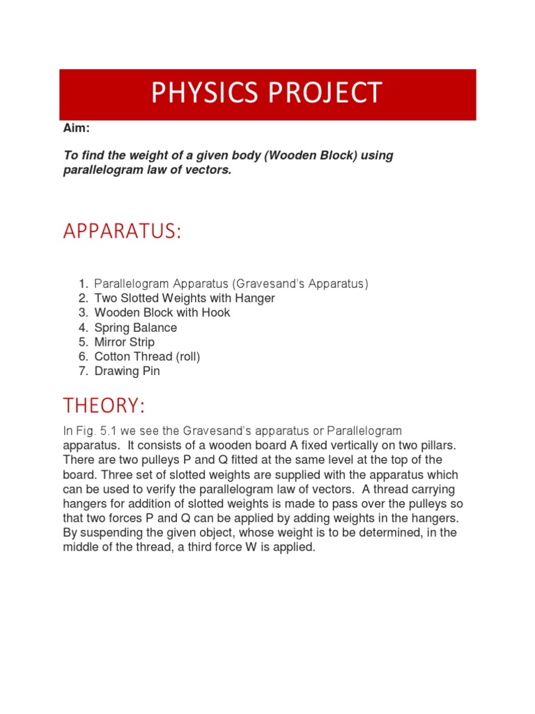 Physics Project Parallelogram Law of Vector Addition | PDF | Euclidean ...