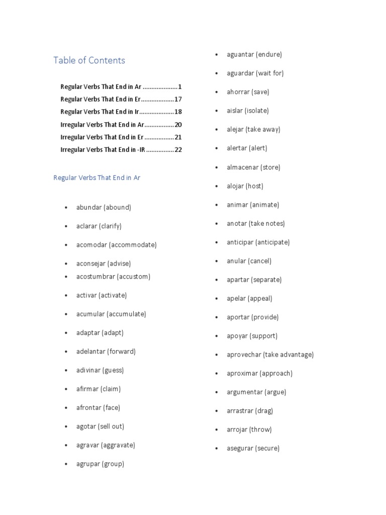 100 Spanish Verbs | PDF