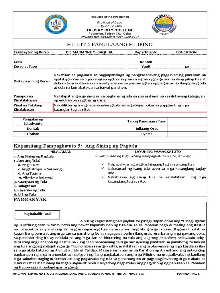 Module 5 Panulaang Filipino | PDF
