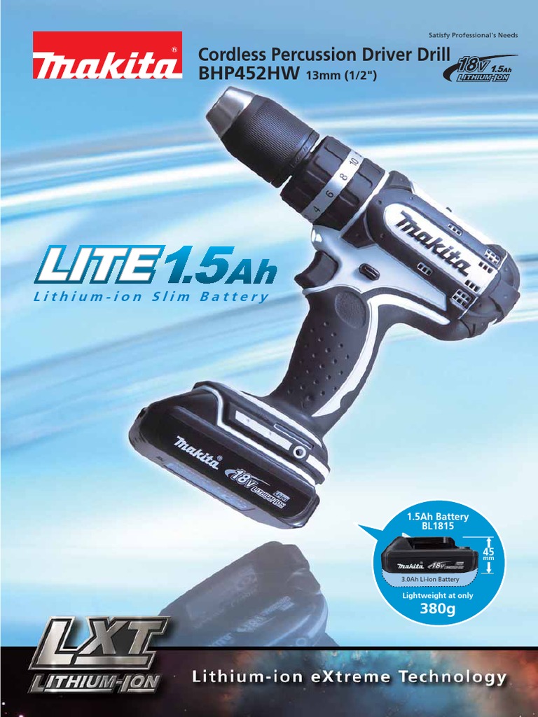 BHP452HW Cordless Percussion Driver Drill: Lithium-Ion Slim Battery ...