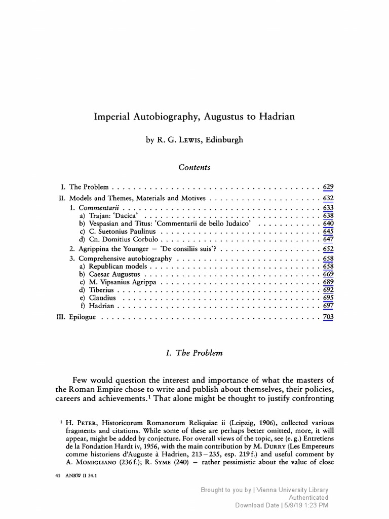 R. G. Lewis, Imperial Biography. Augustus To Hadrian, ANRW 2. 34.1 ...