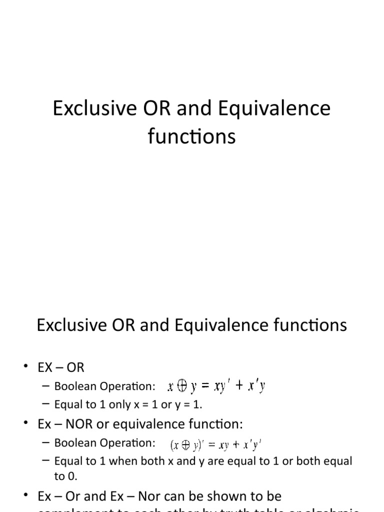Exclusive OR and Equivalence Functions | PDF