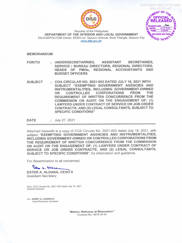 COA Circular No. 2021-003 Re Exempting Government Agencies and Goccs ...