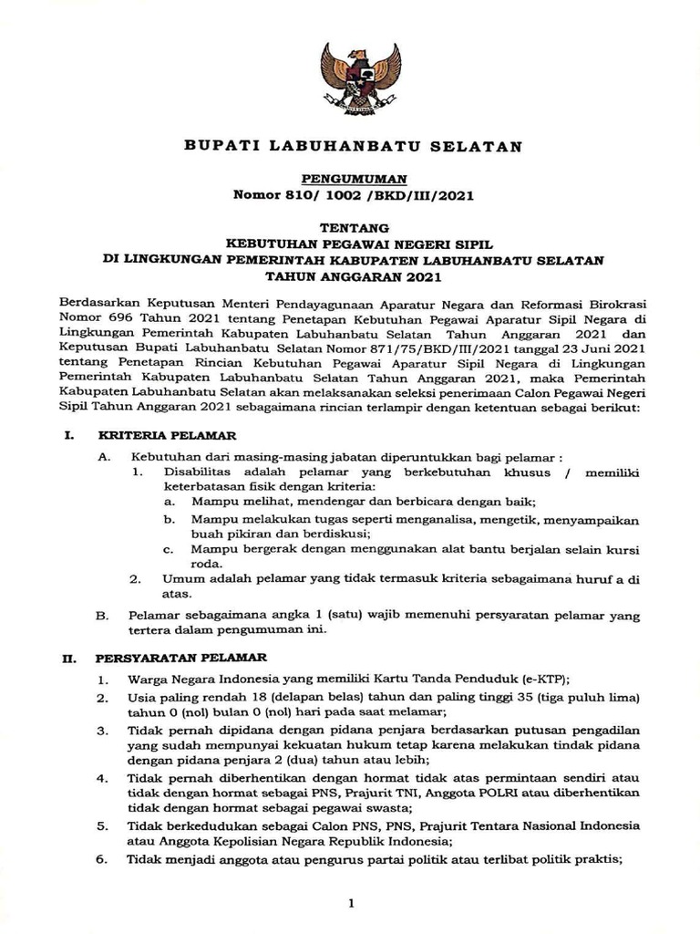Formasi Pemkab. Labusel | PDF