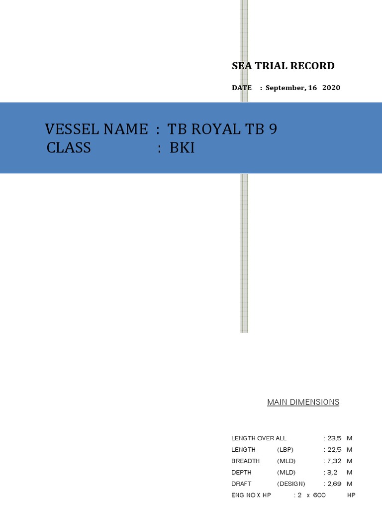 Sea Trial Form TB ROYAL TB 9 | PDF | Anchor | Pump