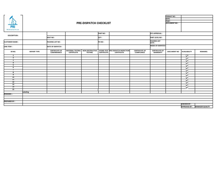 FR-014 Pre-Dispatch Checklist | PDF